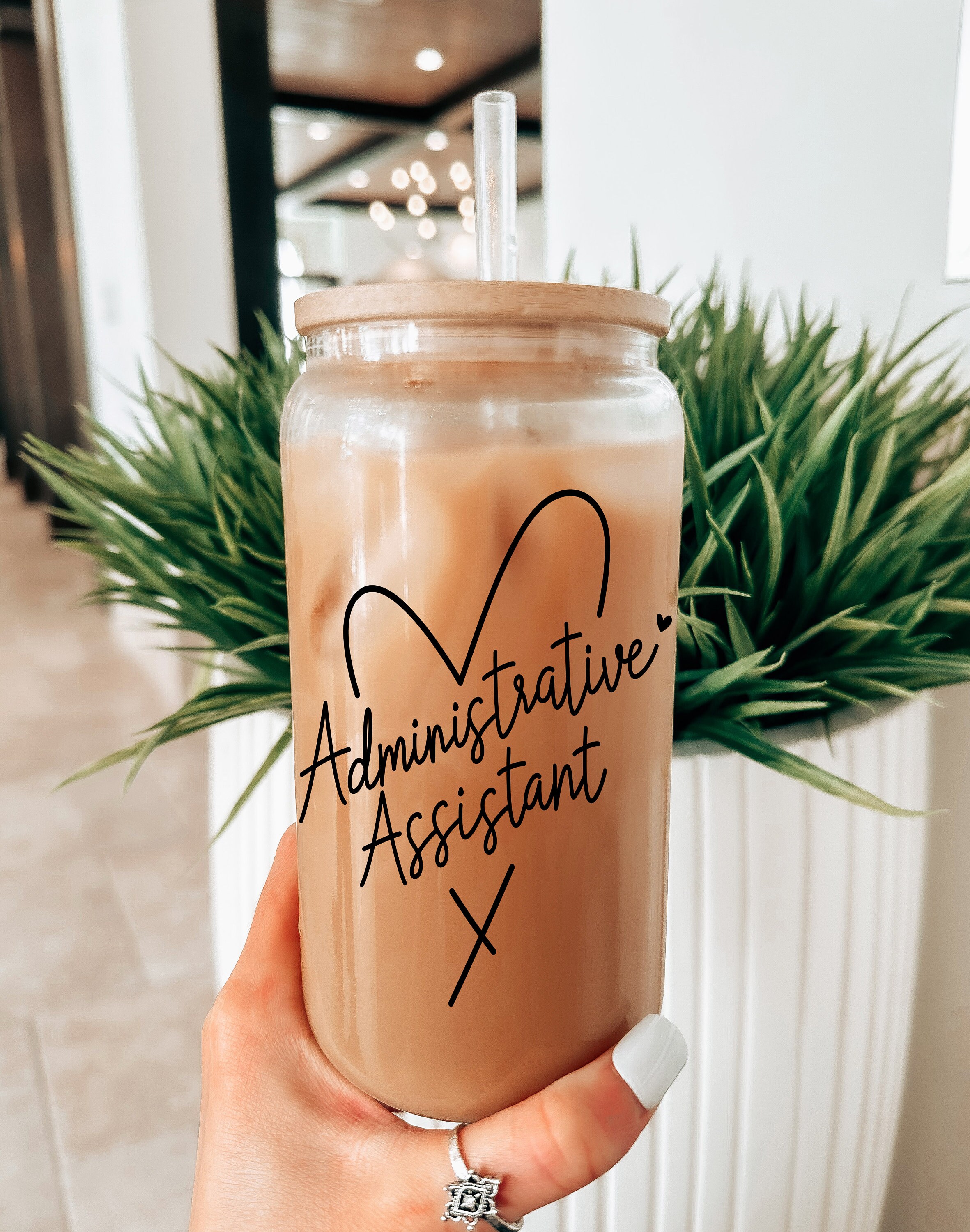 Administrative Assistant Clear Glass Cup With Bamboo Lid - 16 Oz - Etsy