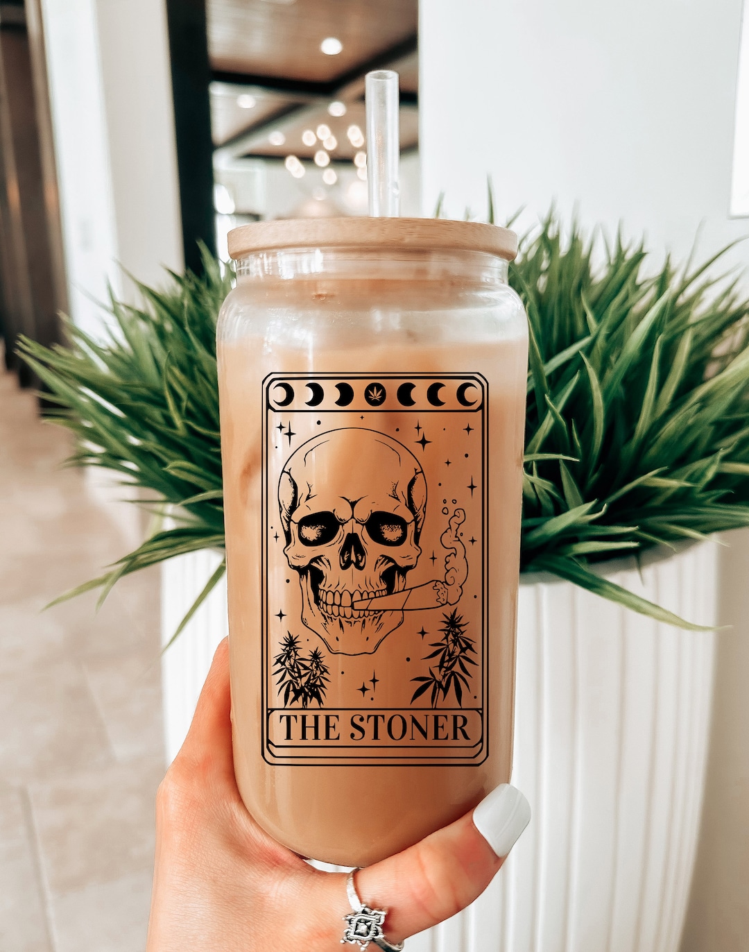 The Stoner Tarot Card Beer Glass With Bamboo Lid / Stoner Gift / Gift for Stoner / Marijuana ...