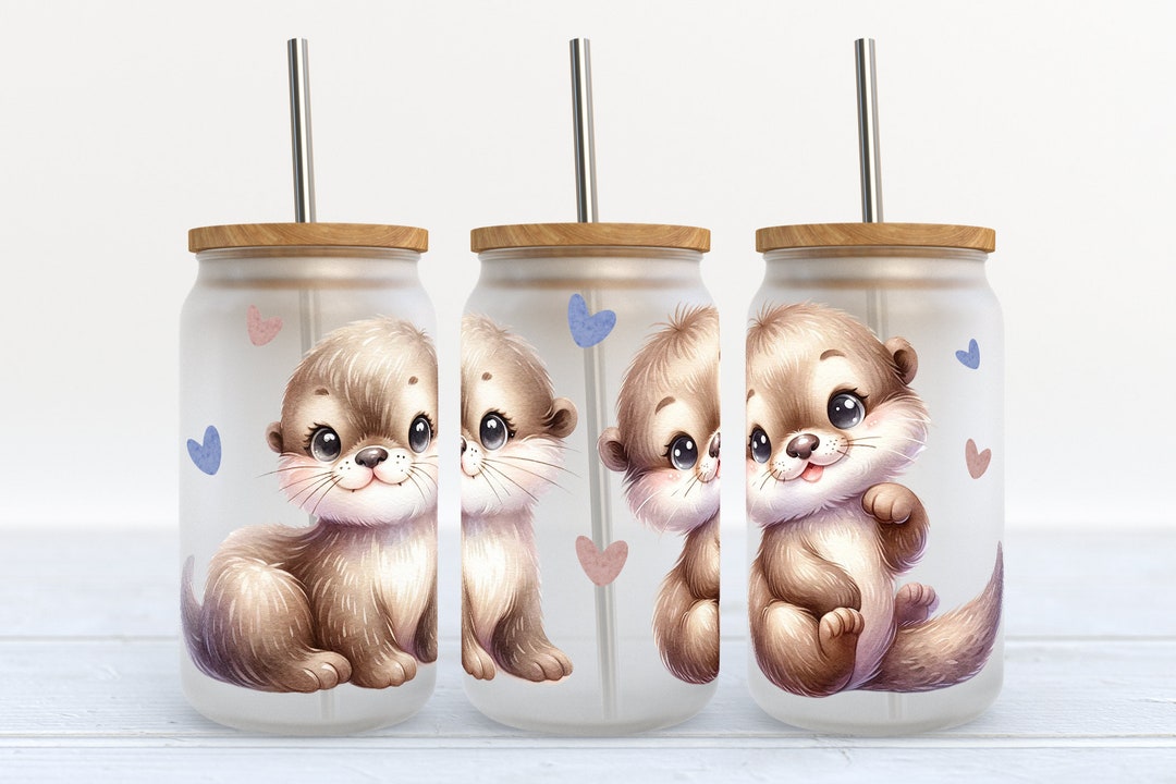 Otter Frosted Beer Glass With Bamboo Lid /otter Cup / Otter Gift / Gift ...