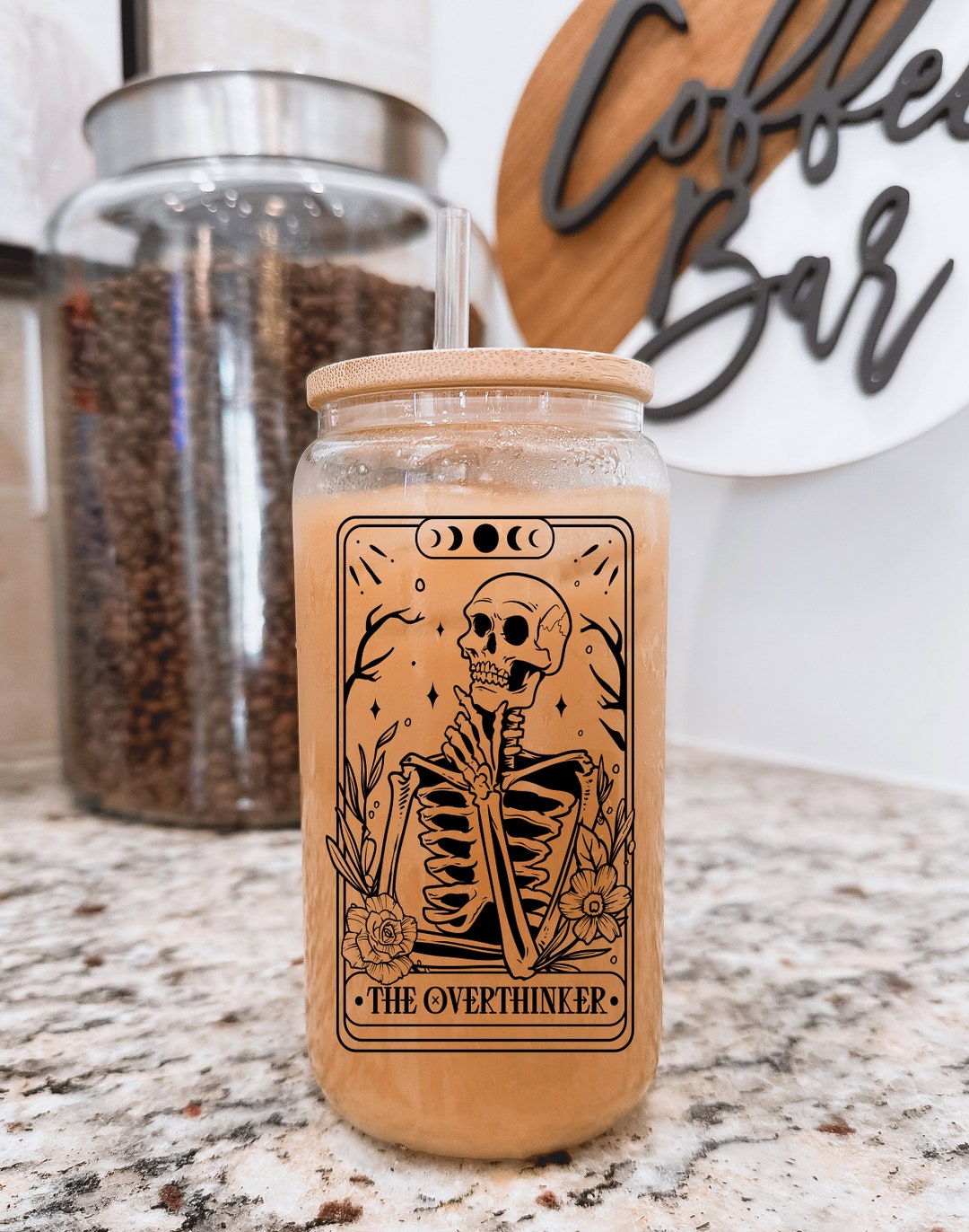 The Overthinker Tarot Card Clear Beer Glass With Bamboo Lid T For