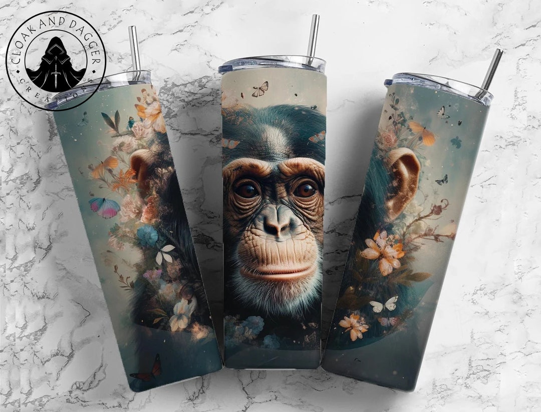 Monkey Insulated Tumbler: Stainless Steel Travel Mug With Metal Straw ...