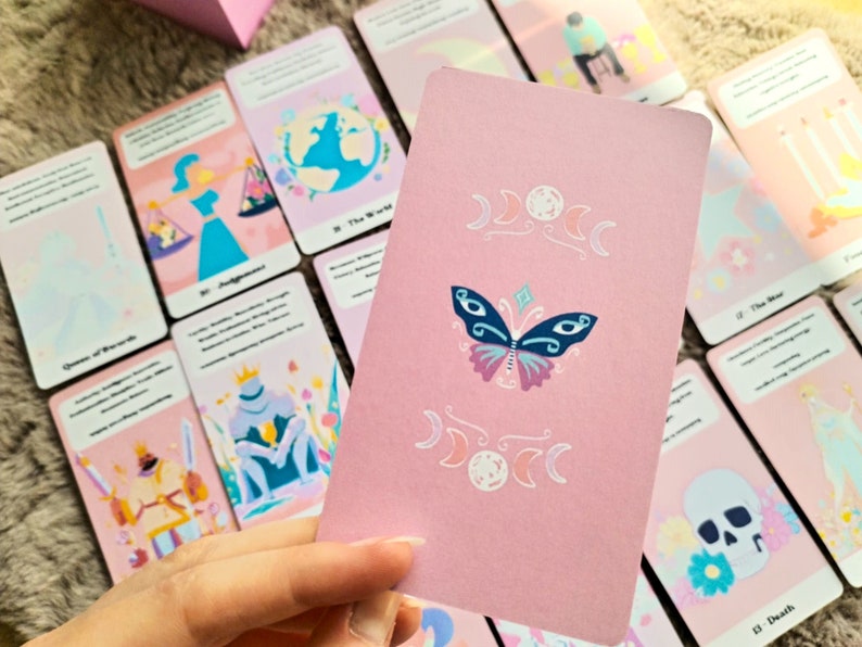 Printable Tarot Card Deck Digital Download Pink Tarot Keywords - Etsy