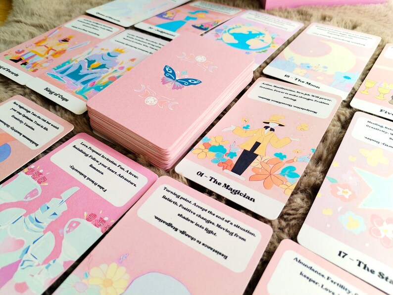 Printable Tarot Card Deck Digital Download Pink Tarot Keywords - Etsy