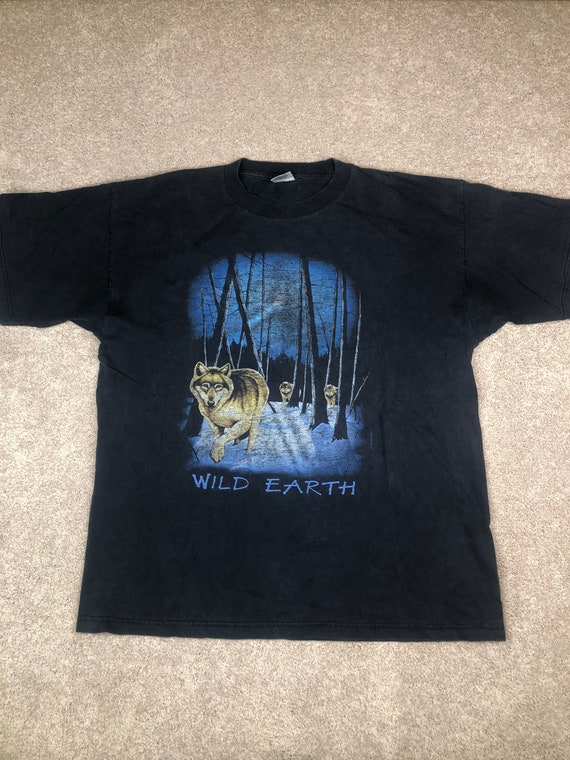 Vintage 1990s Wild Earth Wolf Pack T Shirt Human-i-Te… - Gem