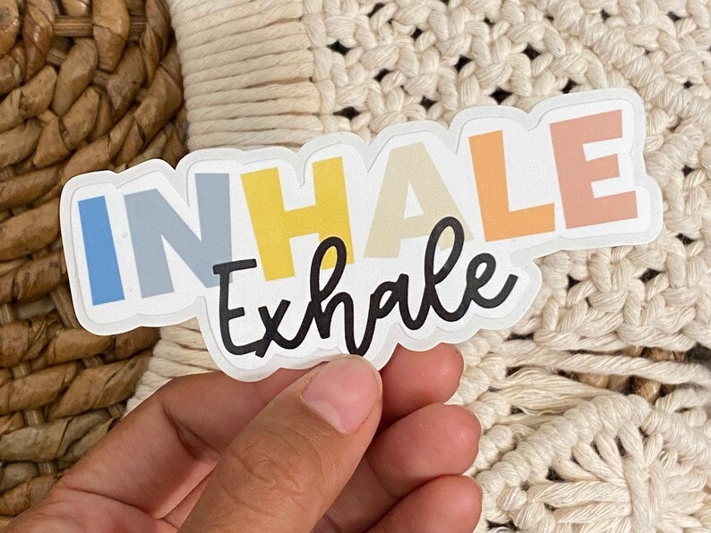 Inhale Exhale Sticker Deep Breathing Mental Health Mindfulness Colorful ...