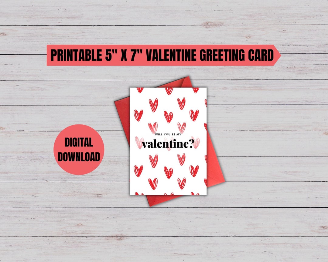 Red Hearts Drawing Printable Valentine's Card | DIY Printable Hearts ...