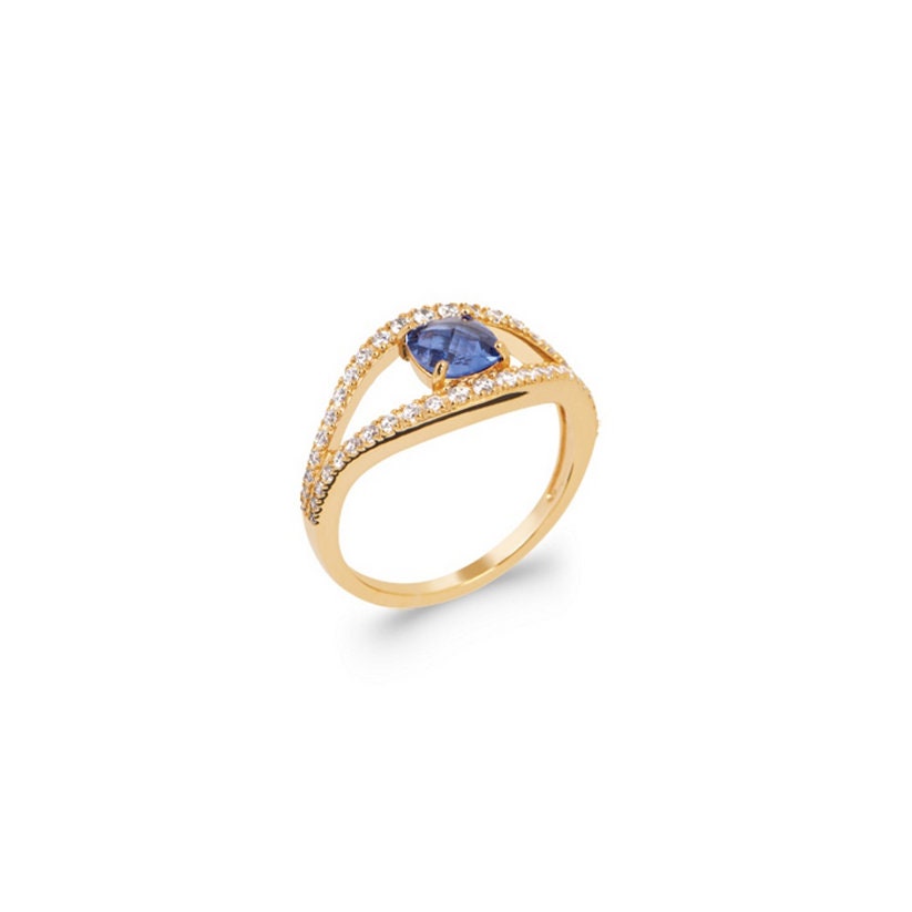 Lydie Ring Gold-plated Blue Eye Ring Adorned With Stones Gold - Etsy