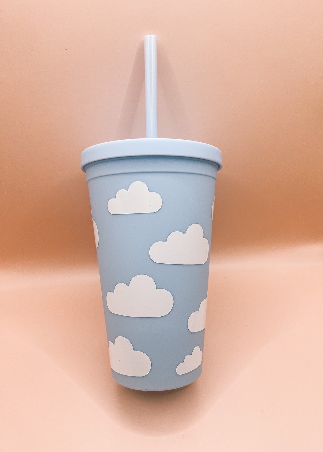 Periwinkle Light Blue Cloud Water Coffee Tea Tumbler With Straw and Lid ...