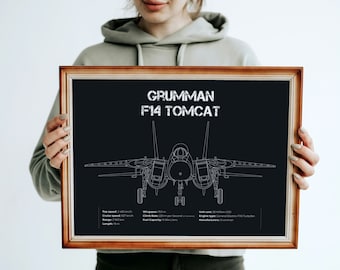 F14-tomcat | Fighter Jet Blueprint | TOP View | Gift Idea | Home Decor ...
