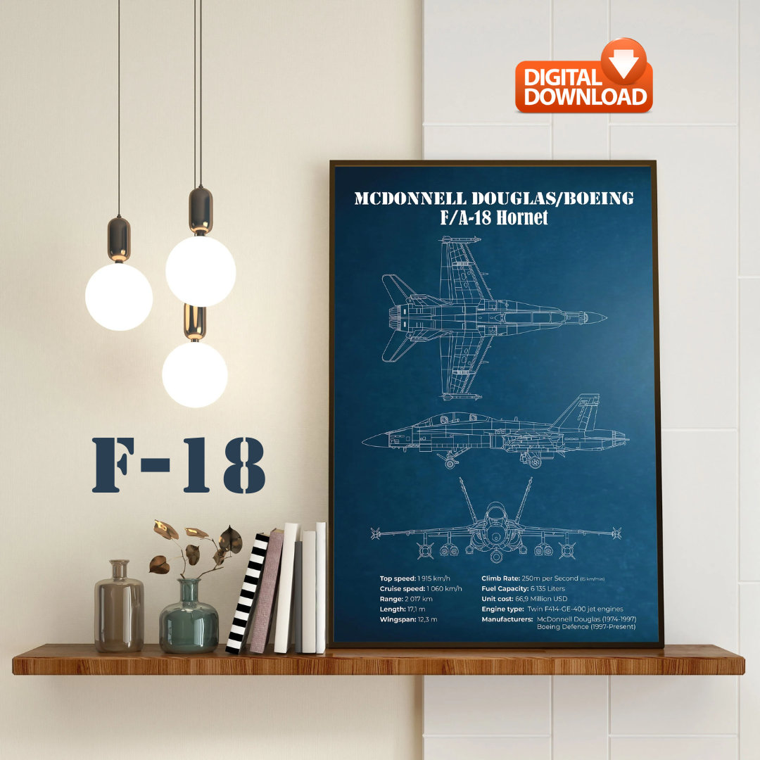 F18-hornet Fighter Jet Blueprint Top Gun Navy Fighter Jet Christmas ...