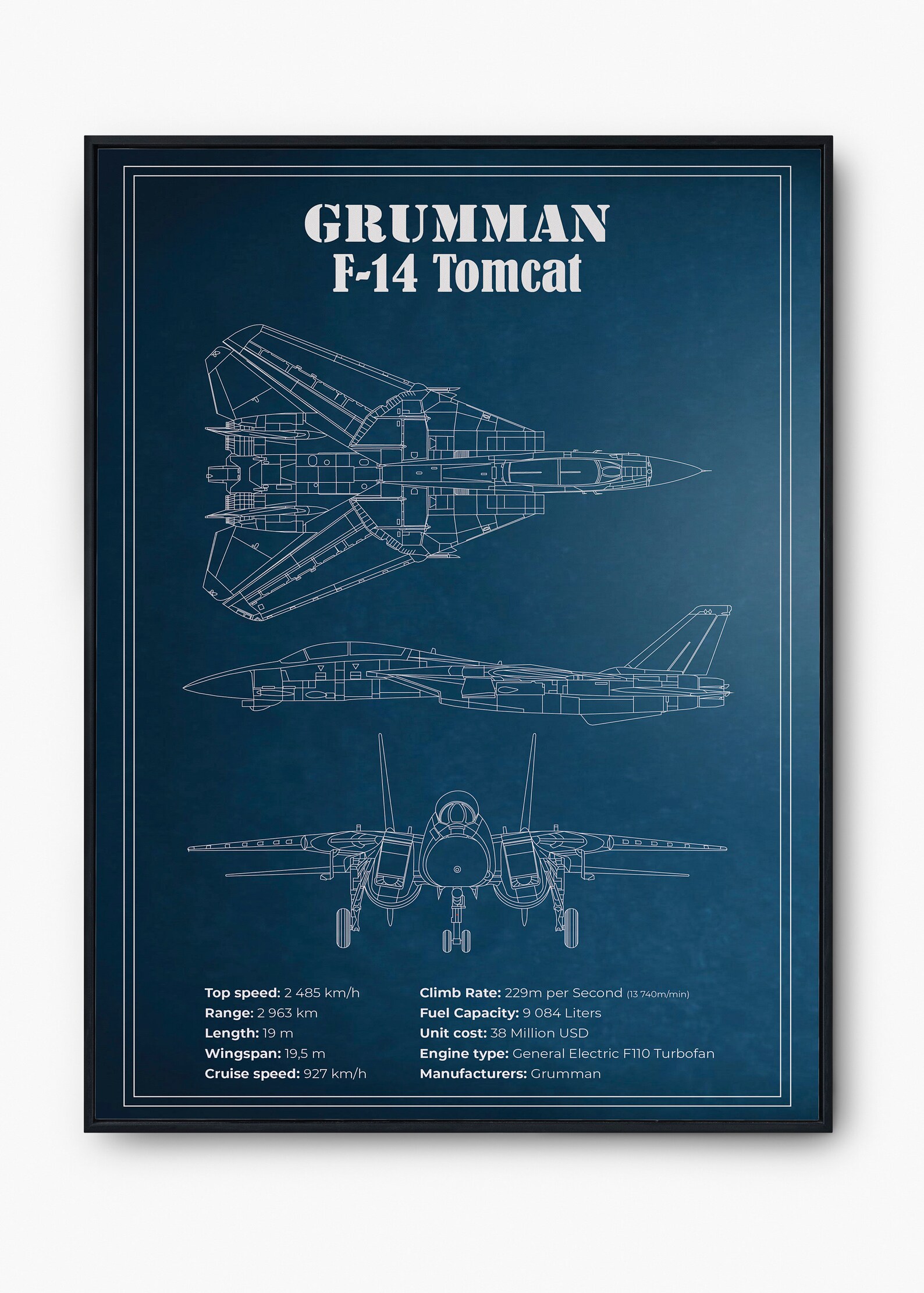 F14-tomcat Fighter Jet Blueprint Gift Idea Home Decor - Etsy