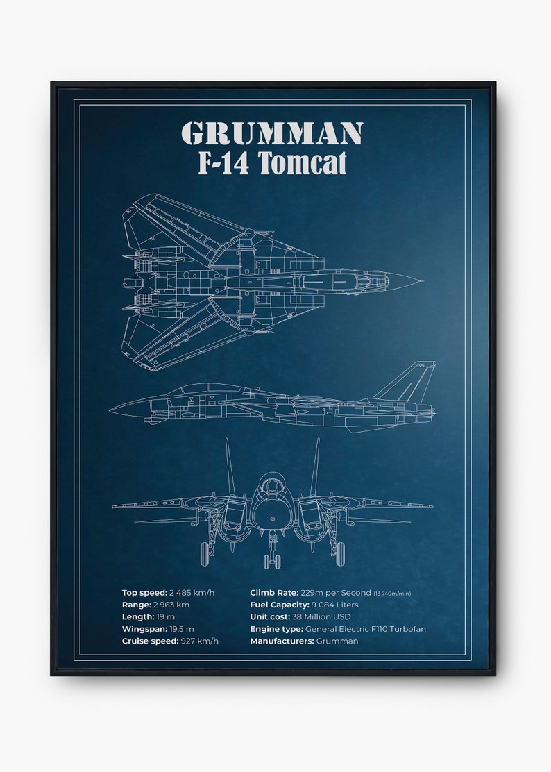 F14-tomcat Fighter Jet Blueprint Gift Idea Home Decor - Etsy