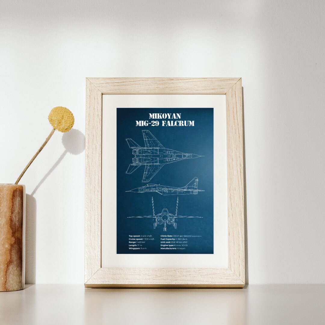Mig 29 Falcrum Fighter Jet Blueprint Gift Idea Home Decor - Etsy