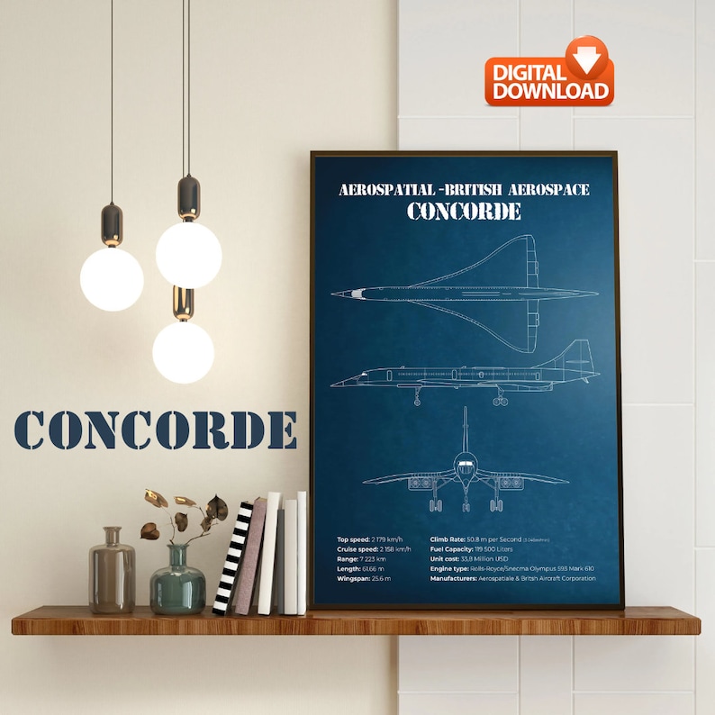 Concorde | Supersonic Jet Blueprint | Gift Idea | Home Decor - Etsy