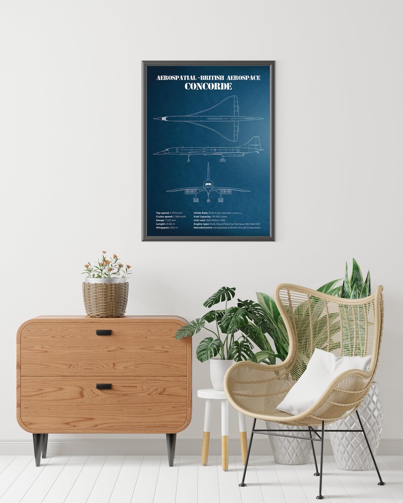 Concorde | Supersonic Jet Blueprint | Gift Idea | Home Decor - Etsy