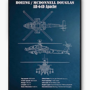 Apache AH-64D Helicopter | Blueprint | Specifications, Digital Download ...