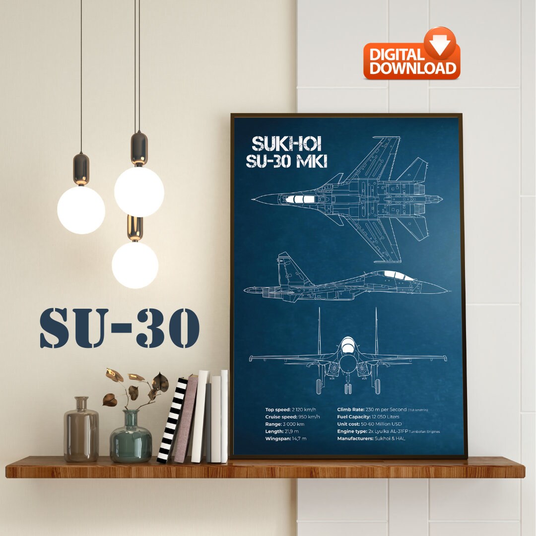 Sukhoi SU-30 MKI Fighter Jet Blueprint Gift Idea Home Decor - Etsy