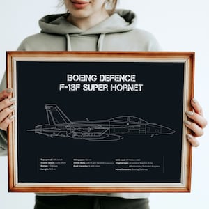 F-18F Super Hornet | Fighter Jet Blueprint | SIDE View | Gift Idea ...