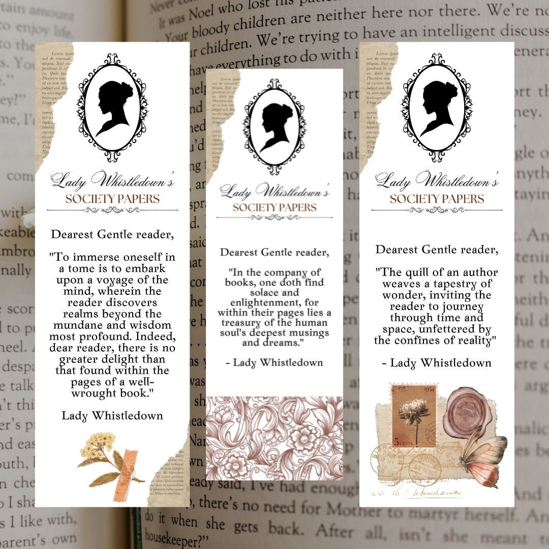 Bookmarks | Bridgerton Themed | Reading Quote | Printable | Vintage - Etsy