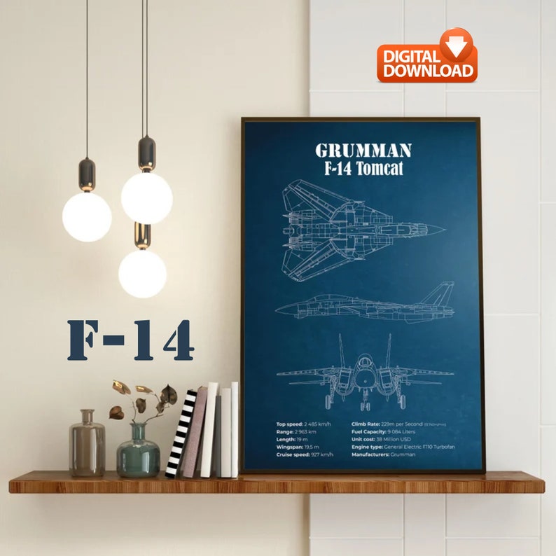 F14-tomcat | Fighter Jet Blueprint | Gift Idea | Imperial & Metric ...