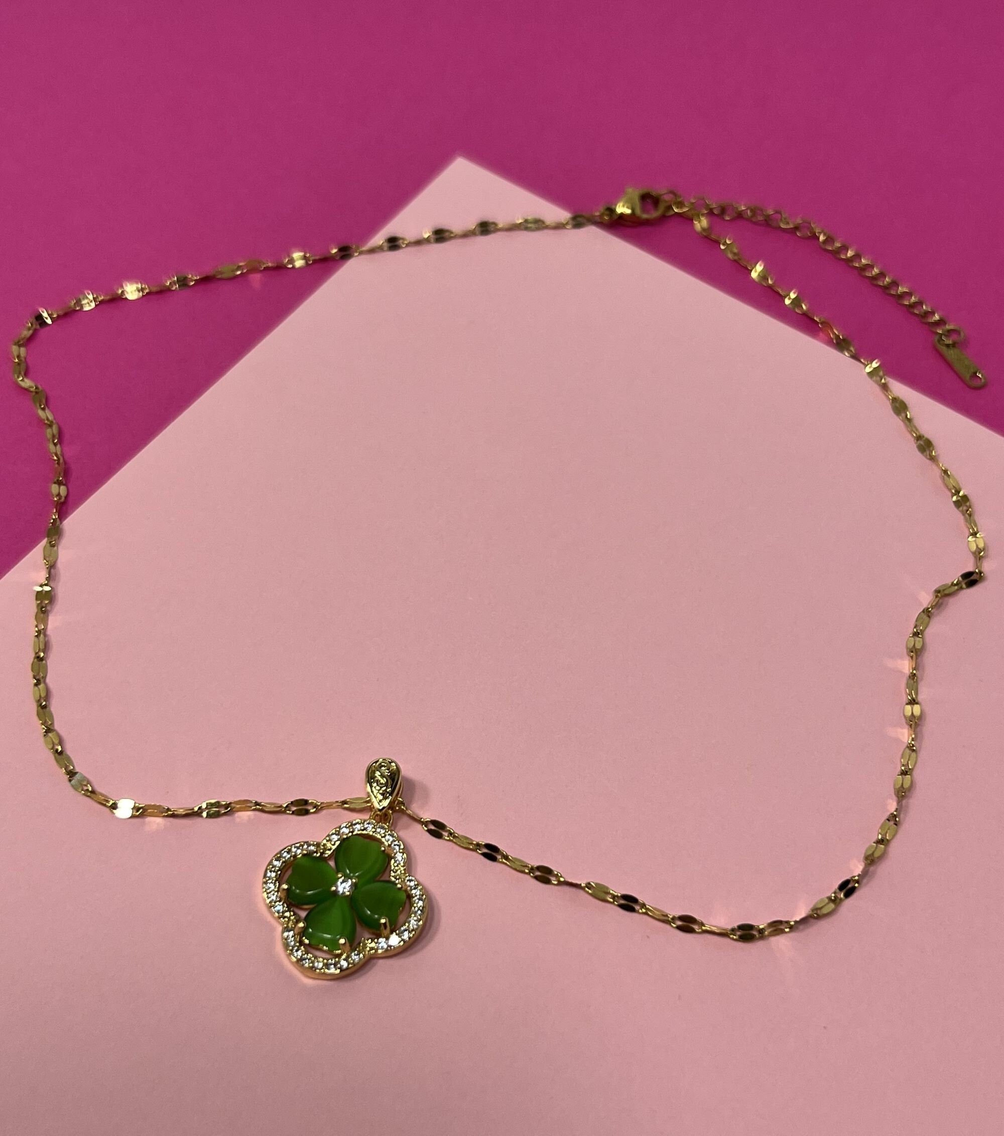 Four Leaf Clover Necklace Gold Green Jade Clover Necklace - Etsy
