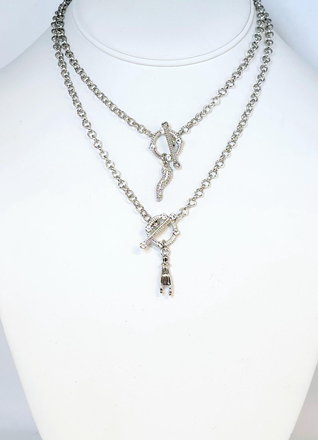 Custom Italian Amulet Cornicello Horn Mano Cornuto Hand Charm CZ Toggle ...