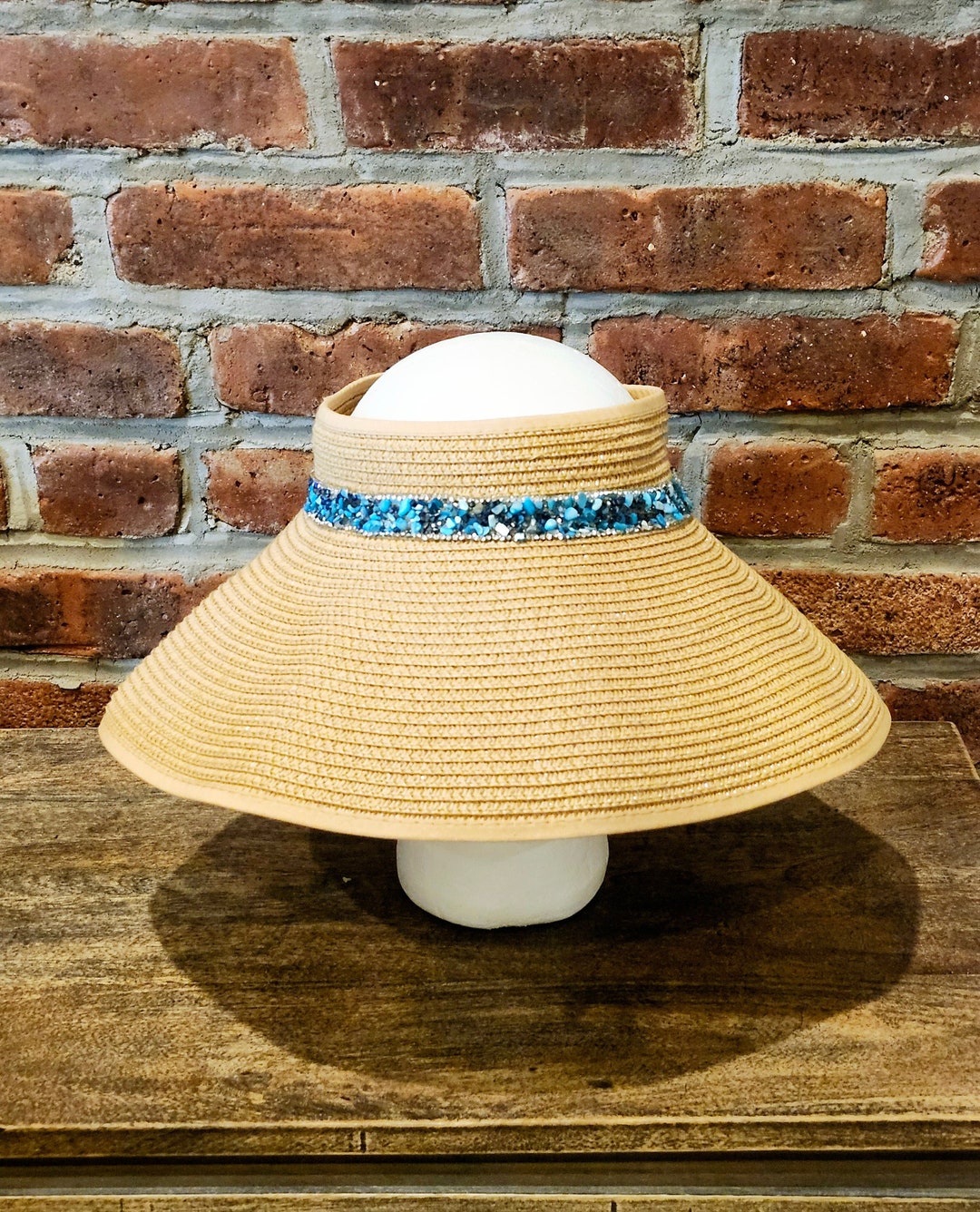 Ladies Roll up Sun Hat Pretty Big Brim Visor Jeweled Handmade ...