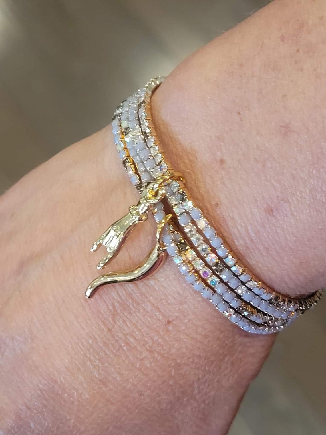 Italian Cornicello or Mano Cornuto Protection Malocchio Crystal Stretch ...