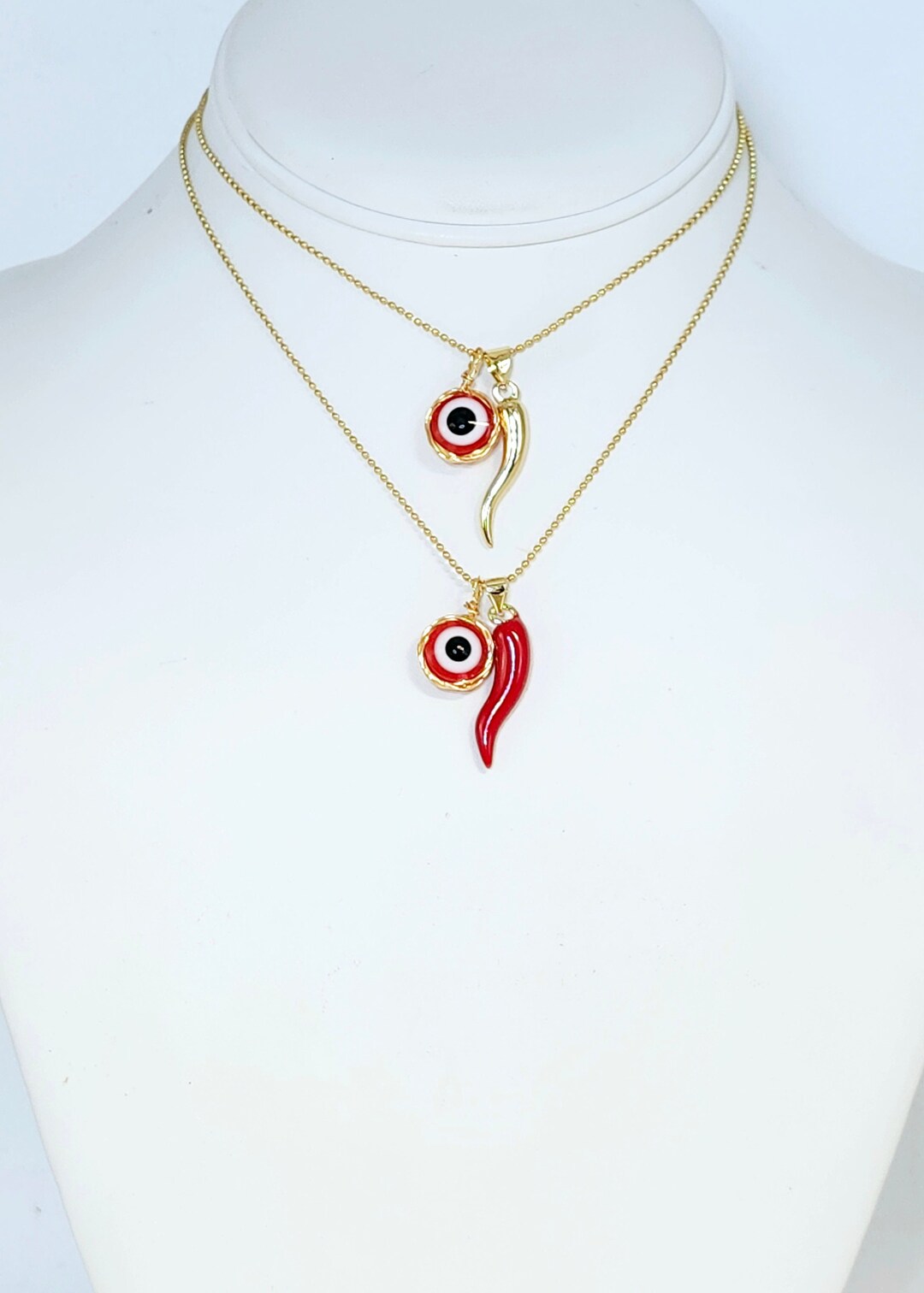 Red Italian Cornicello Evil Eye Mati Gold Necklace Protection Luck ...