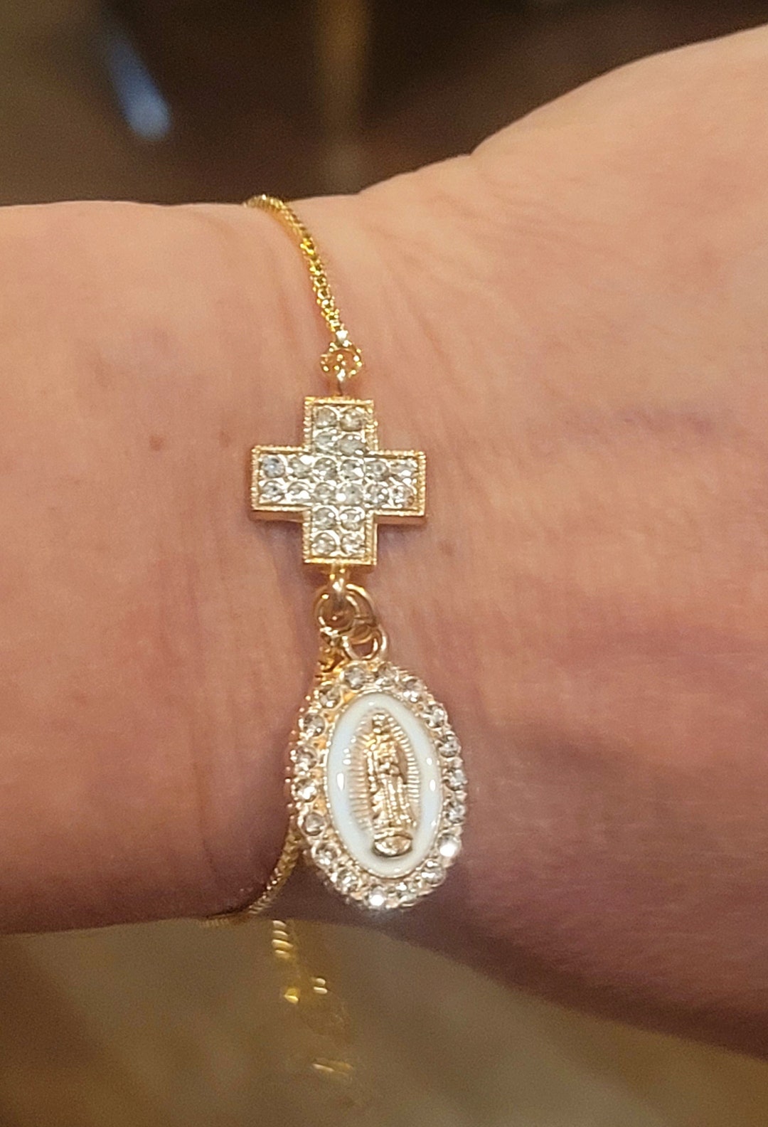 Sparkly Bling Rhinestone Catholic Cross Blessed Mother Mary Religious ...