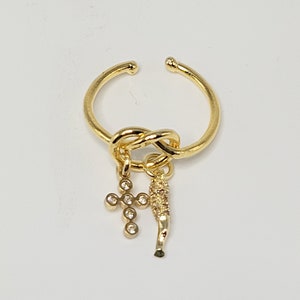 Italian Horn Cornicello Malocchio Luck and Cross CZ Bling Charm Ring ...