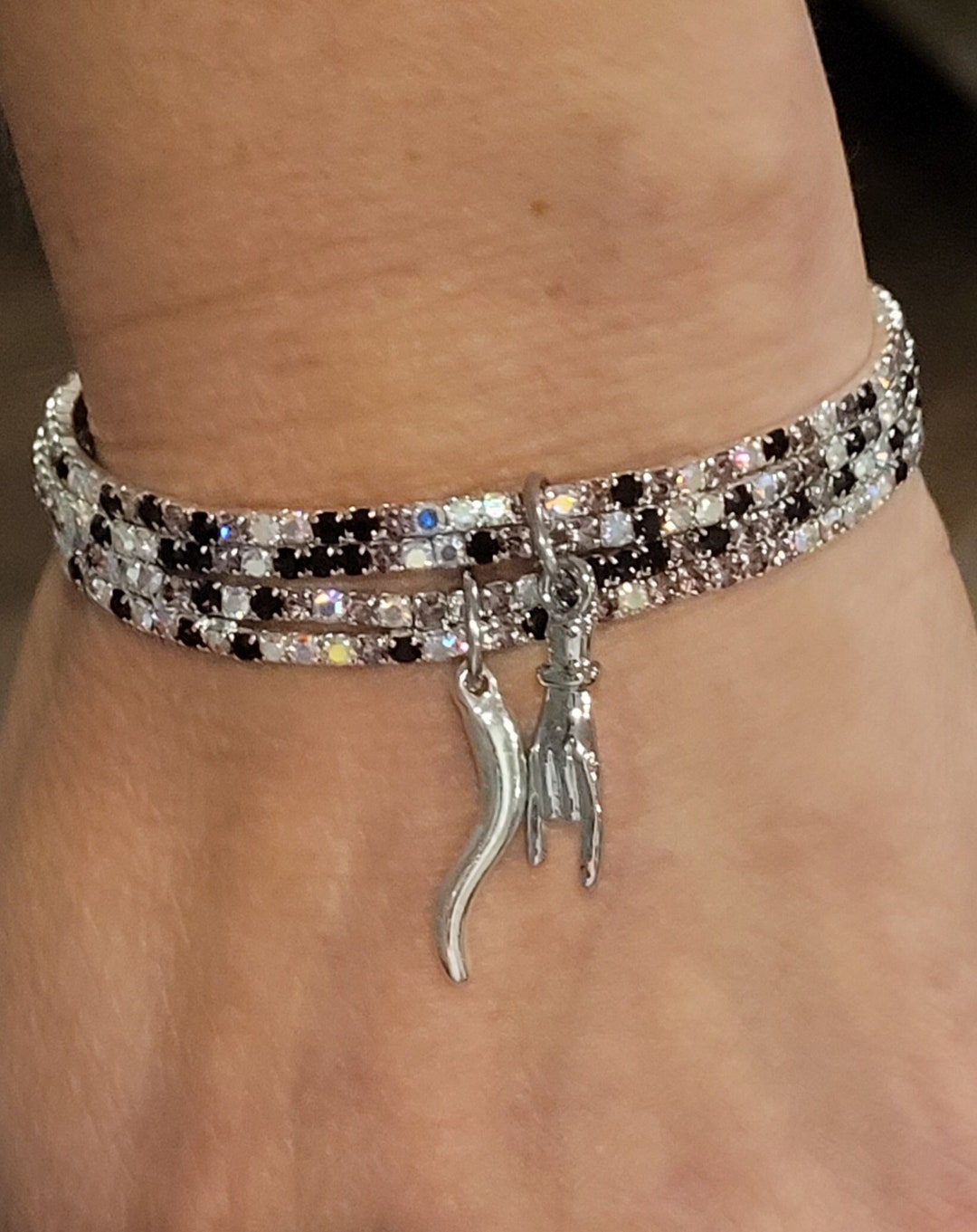 Italian Luck Silver Cornicello Horn Pepper and Mano Cornuto Hand ...