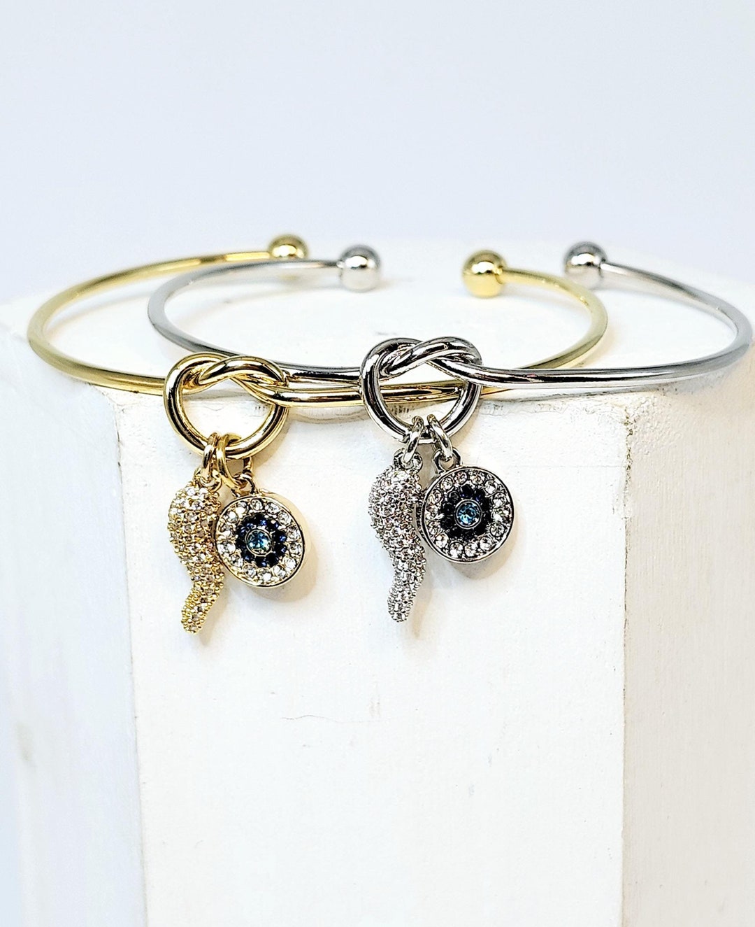 Italian Evil Eye and Cornicello Horn Bangle Bracelet for Protection and ...