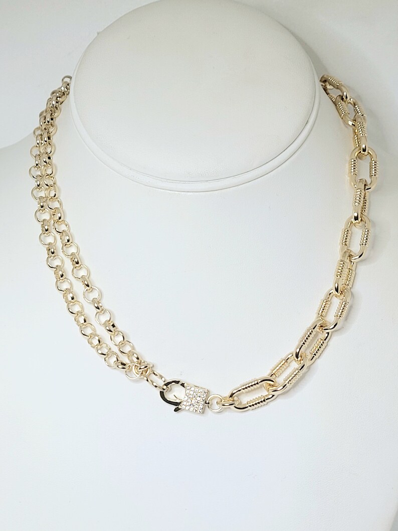 Gold Layered Double Chunky Rolo Chain Statement Choker Necklace Micro ...