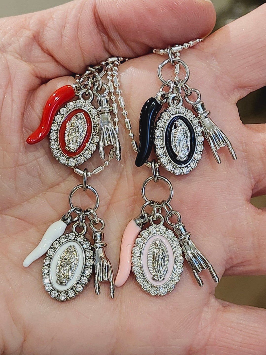 Italian Horn Mano Cornuto Virgin Mary Protection Charm Necklace ...