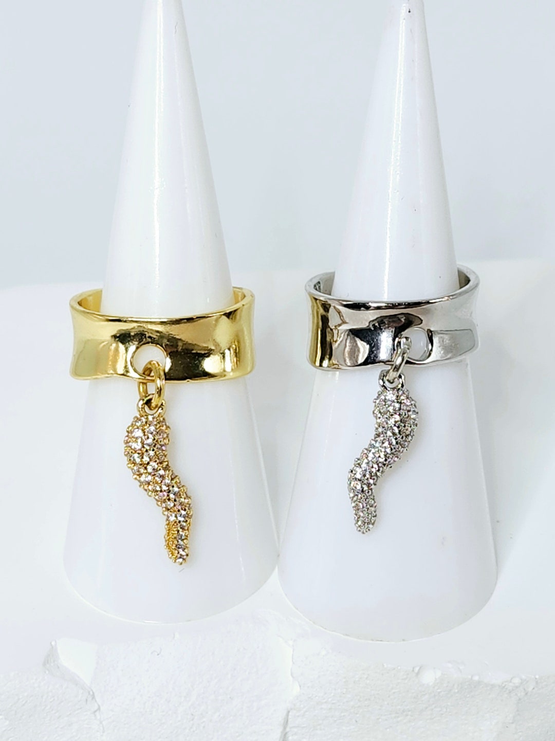 Good Luck Italian Cornicello Horn Bling Cubic Zirconia Shiny Gold or ...