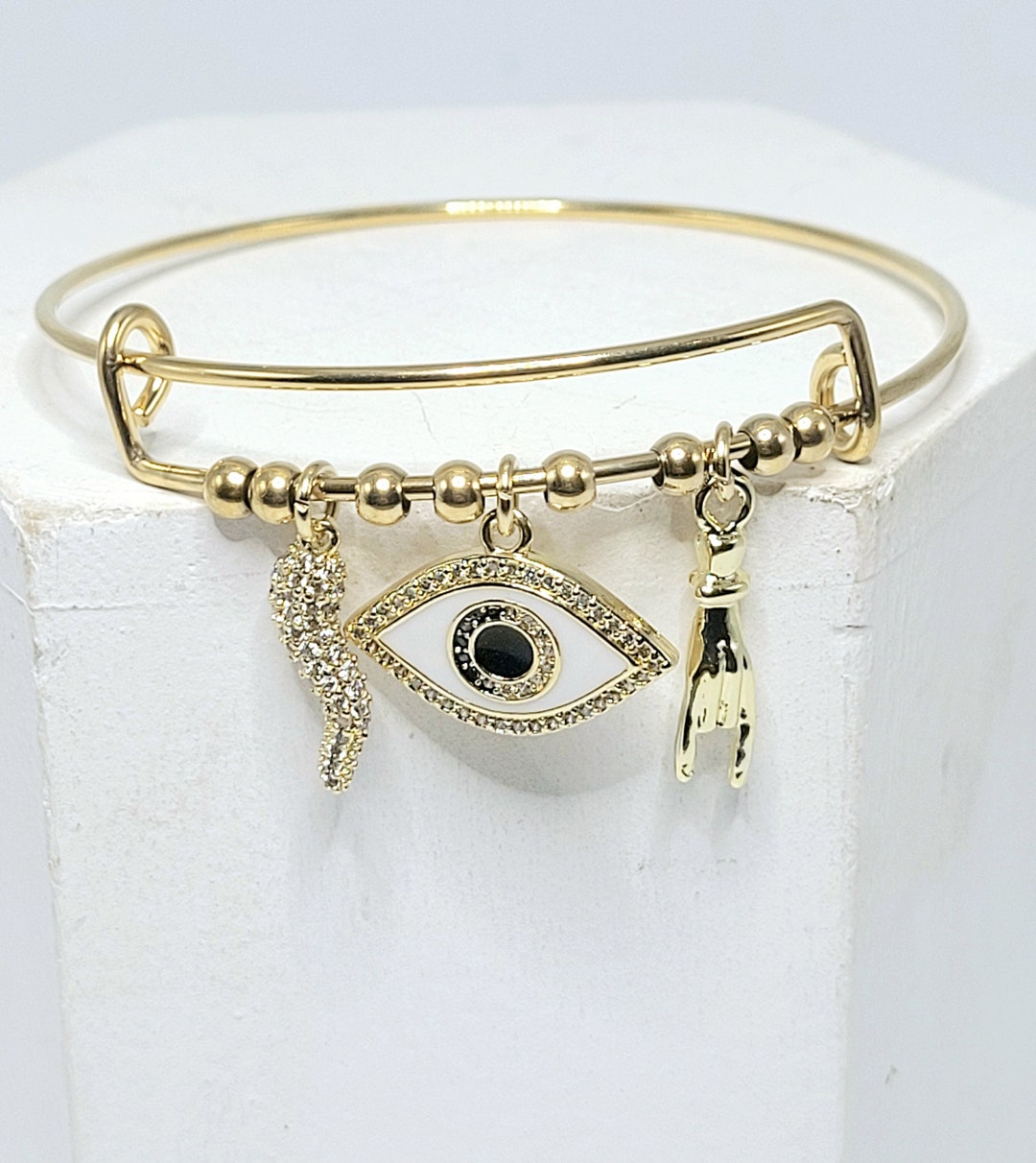 Lucky Charm Italian Cornicello Horn Mano Cornuto Hand Shiny Bling Cubic ...