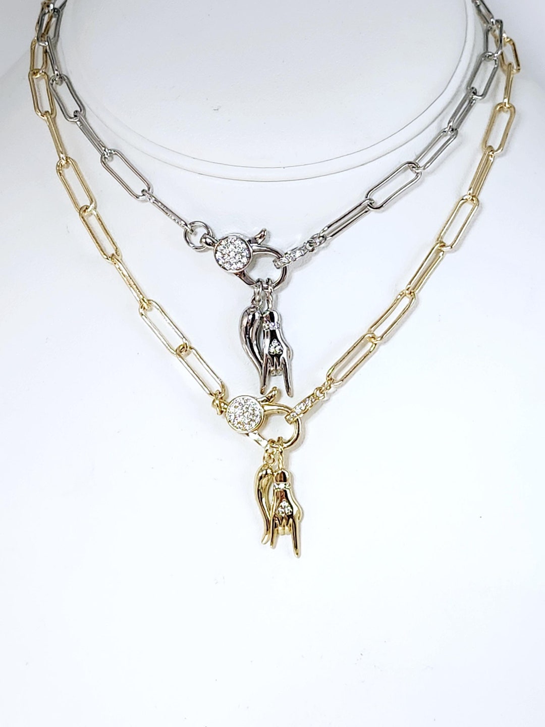 Italian Horn Cornicello Mano Cornuto Hand Trendy Paperclip Chain ...