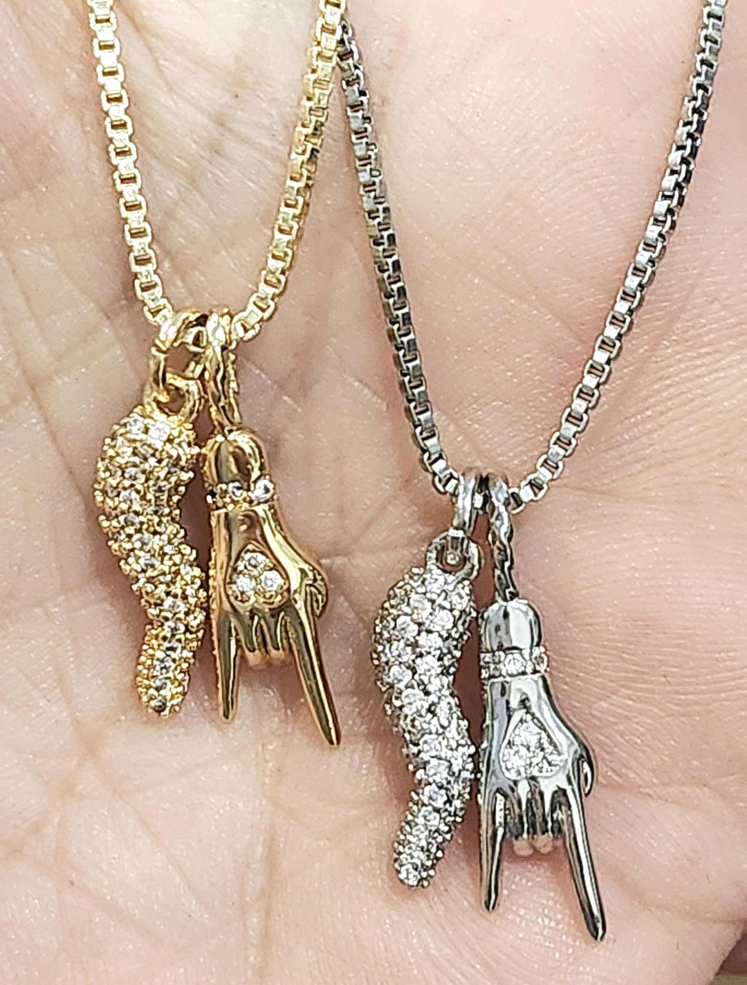 Italian Horn Mano Cornuto Good Luck Protection Amulet Necklace CZ ...