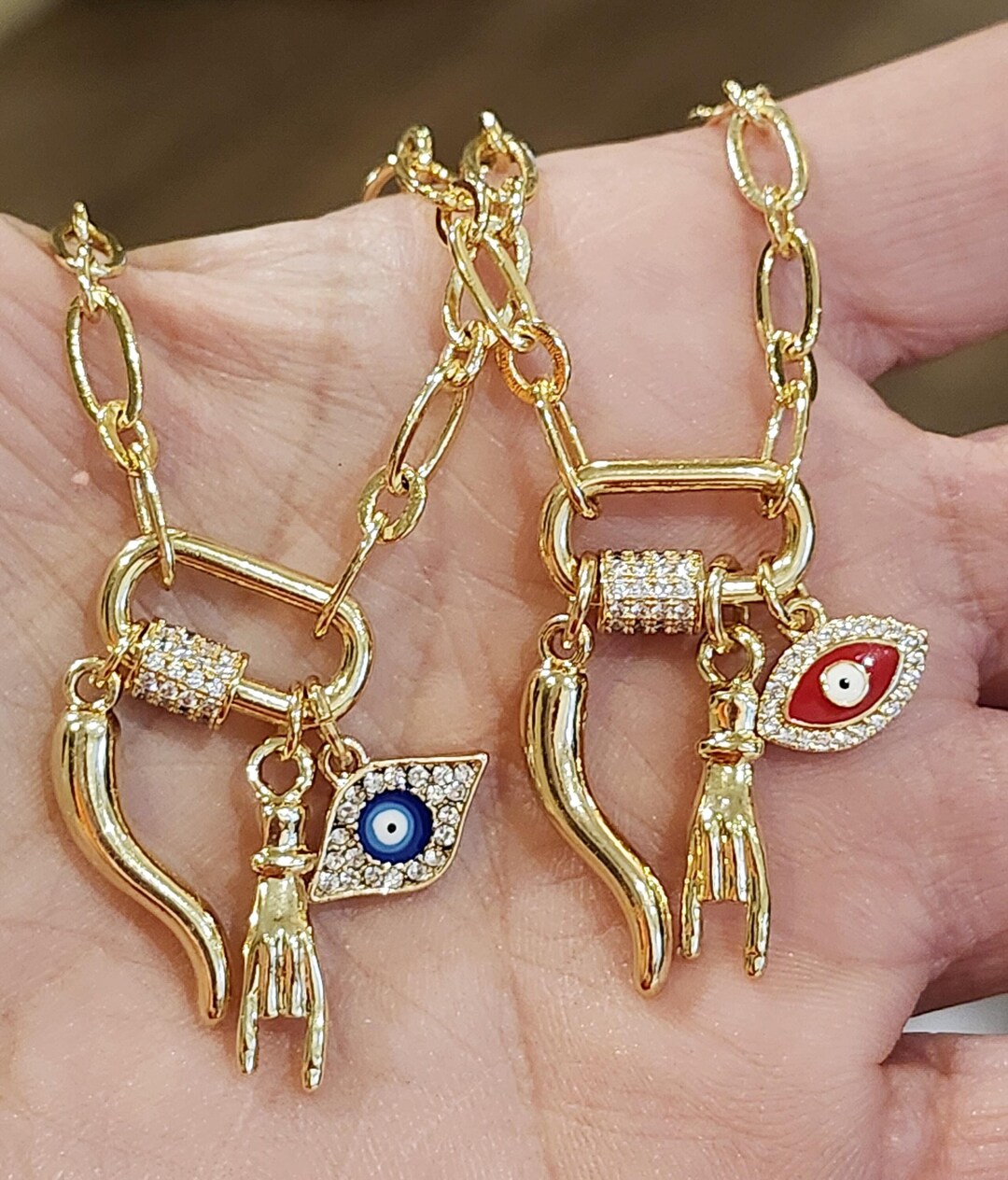 Italian Horn/hand Bling Evil Eye Protection Luck Paperclip Chain Charm ...