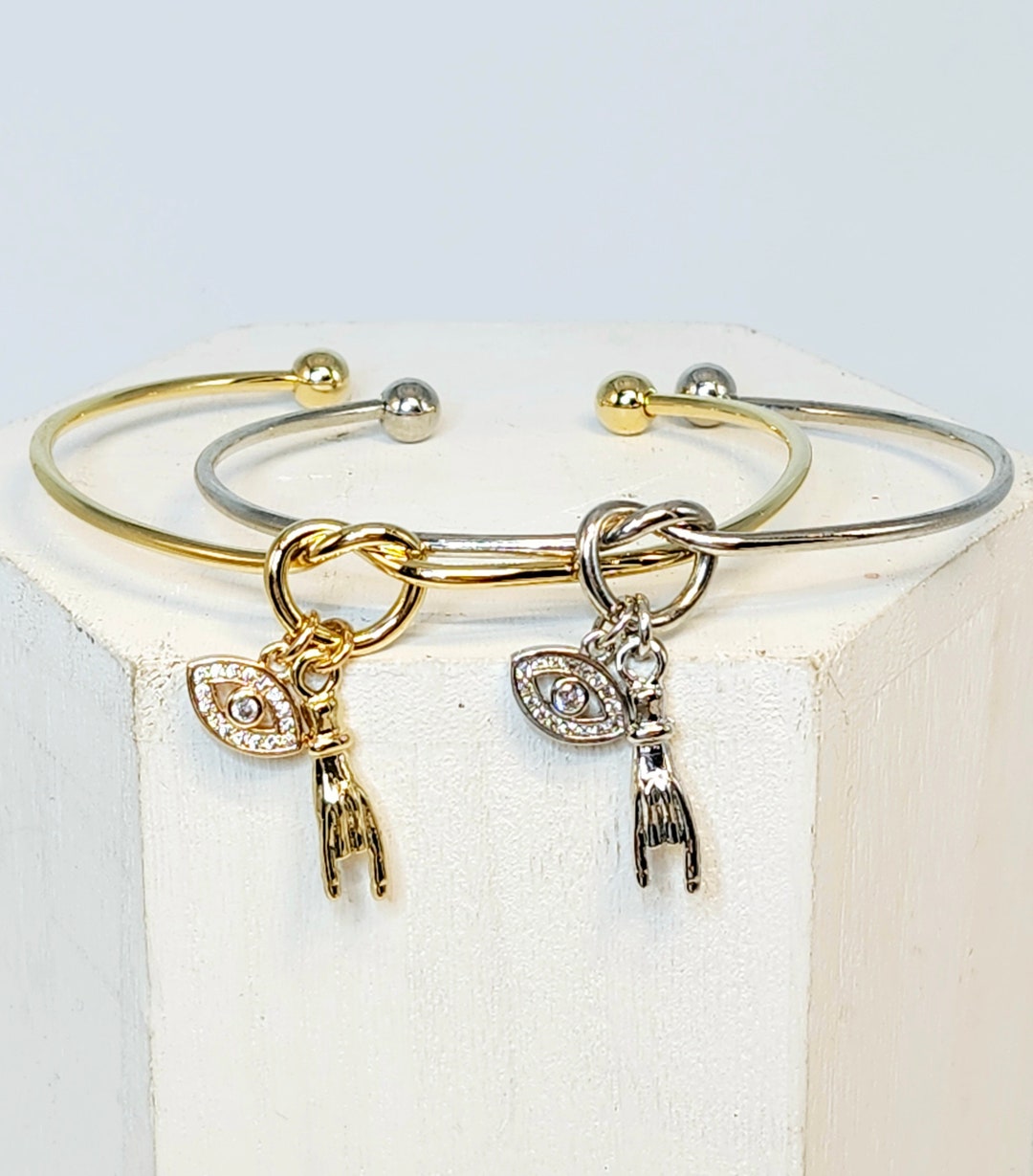 Good Luck Italian Hand Mano Cornuto Cubic Zirconia Greek Evil Eye Repel ...