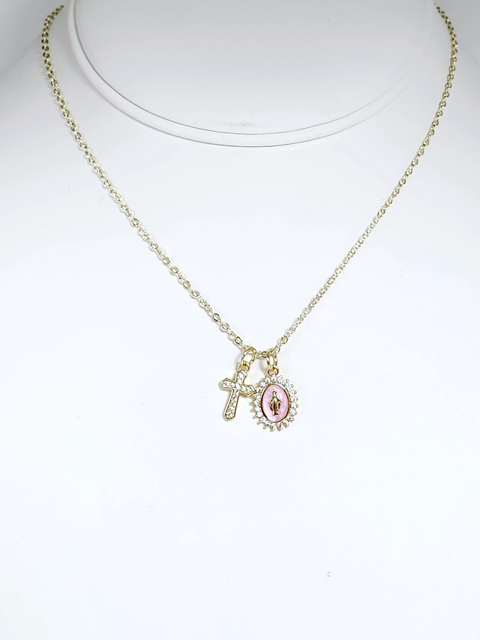 Catholic Cross Miraculous Mary Medal Dainty Necklace Classic Cubic ...