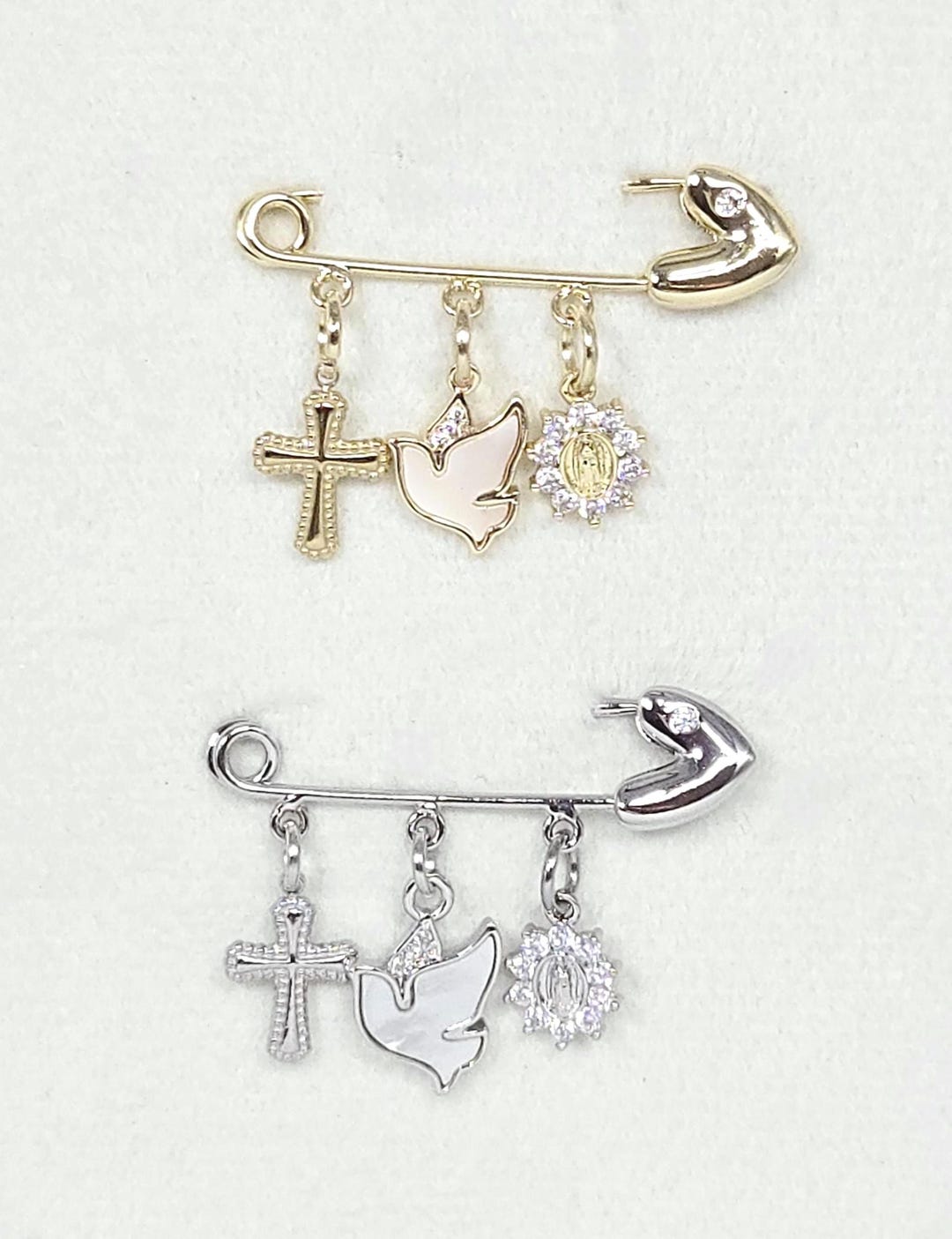 Baptism Blessing Pin: Cross, Dove & Miraculous Medal - Gold or Silver ...