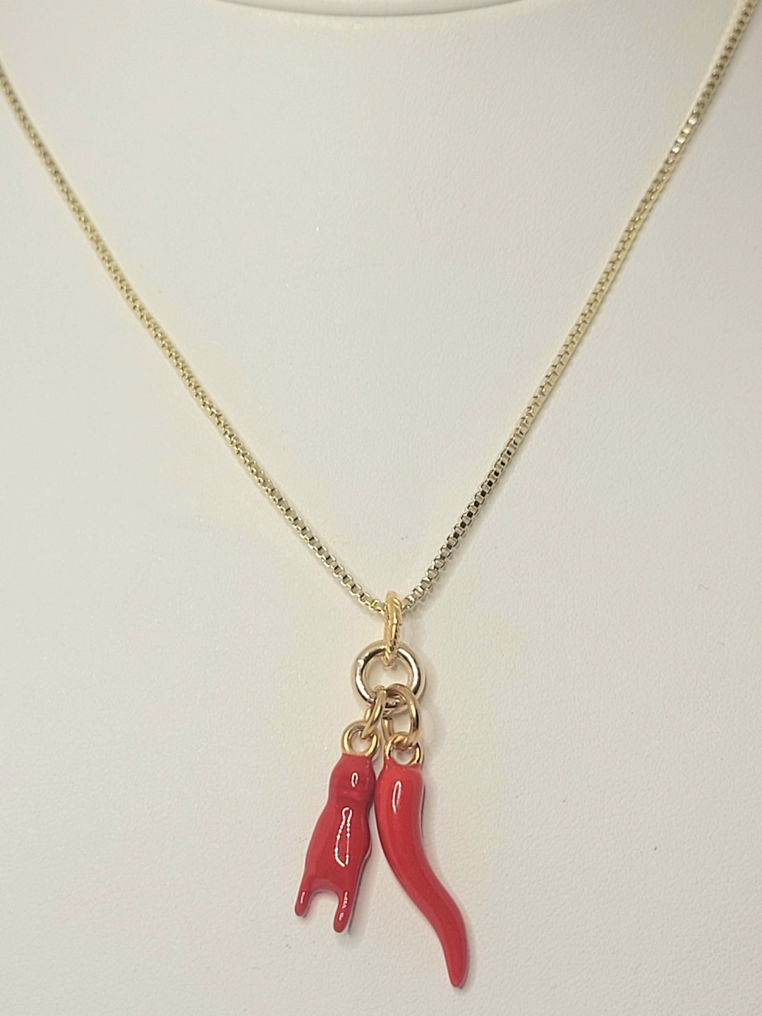 Italian Horn Cornicello and Mano Cornuto Red and Gold Luck Protection ...