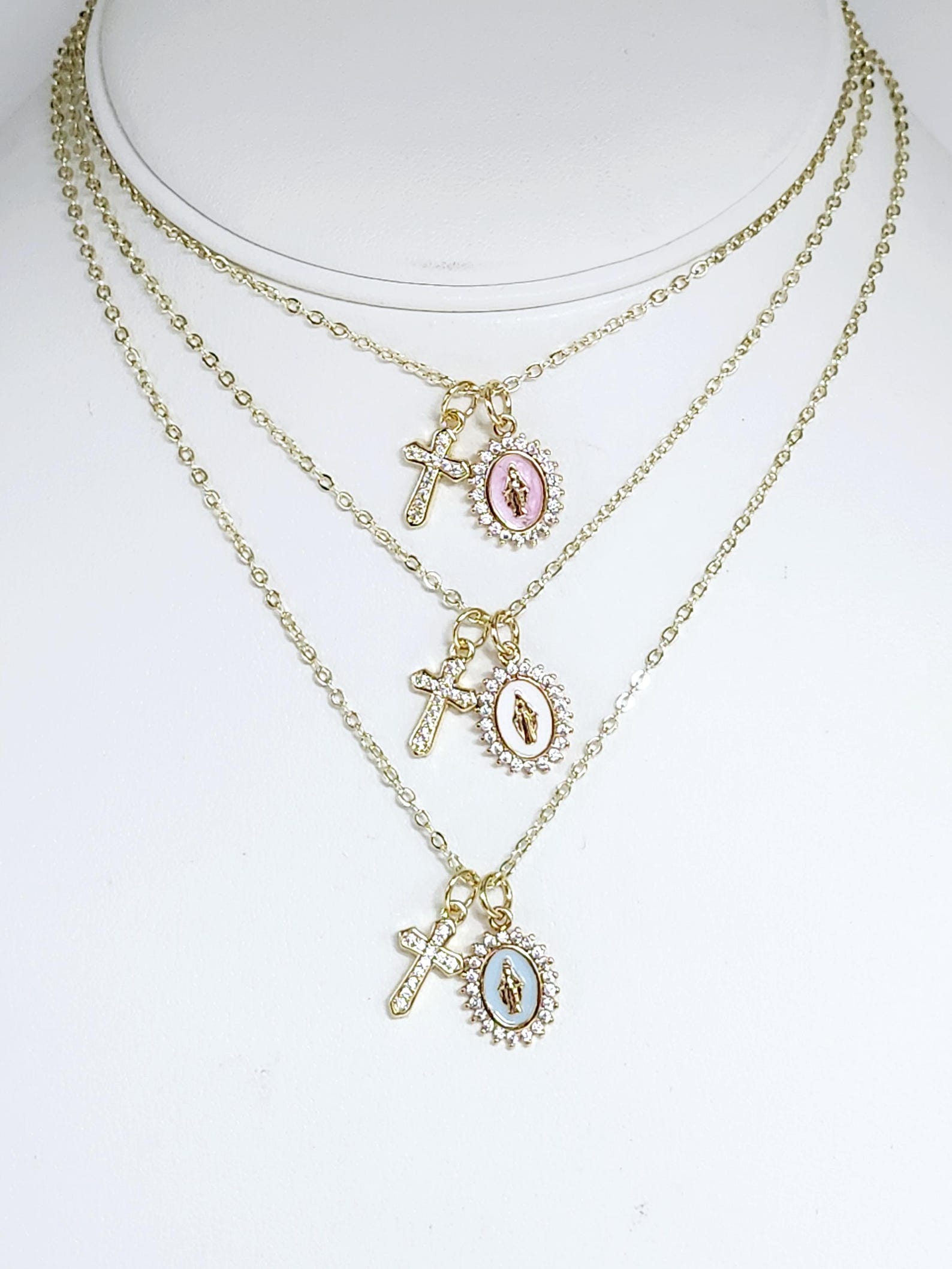 Catholic Cross Miraculous Mary Medal Dainty Necklace Classic Cubic ...