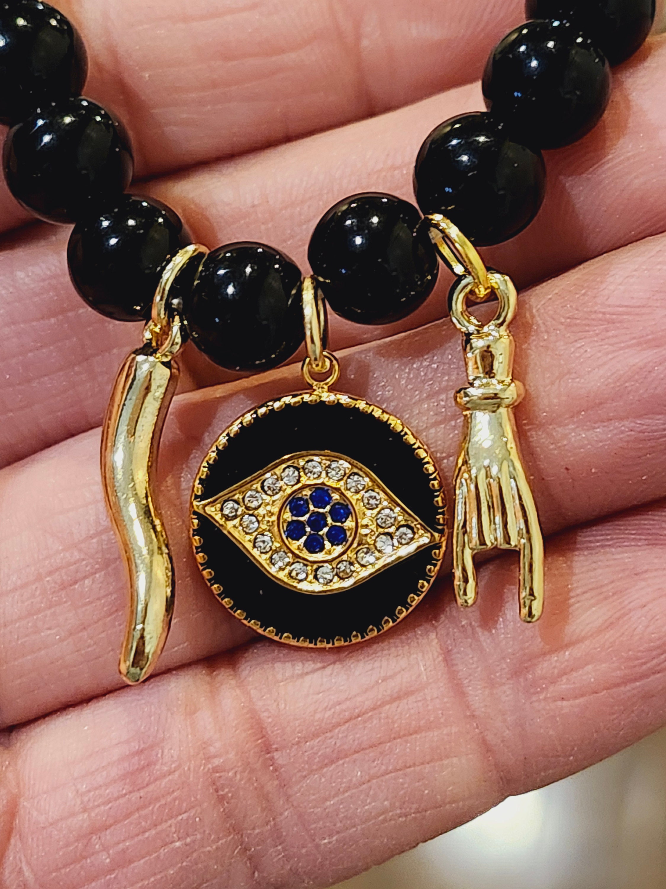 Good Luck Italian Cornicello Horn Mano Cornuto Hand and Cubic Zirconia ...