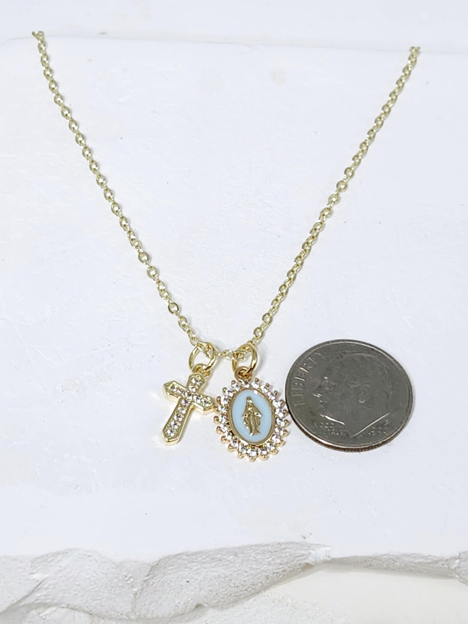 Catholic Cross Miraculous Mary Medal Dainty Necklace Classic Cubic ...