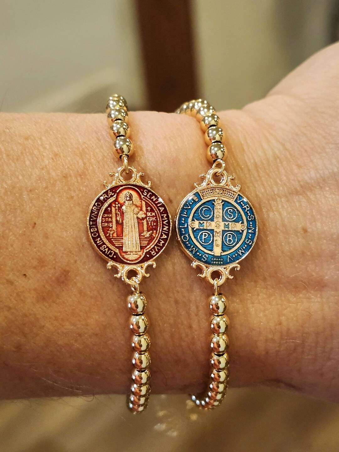 Saint Benedict Patron Saint/cross Dainty Reversible Amulet Medal Slider ...