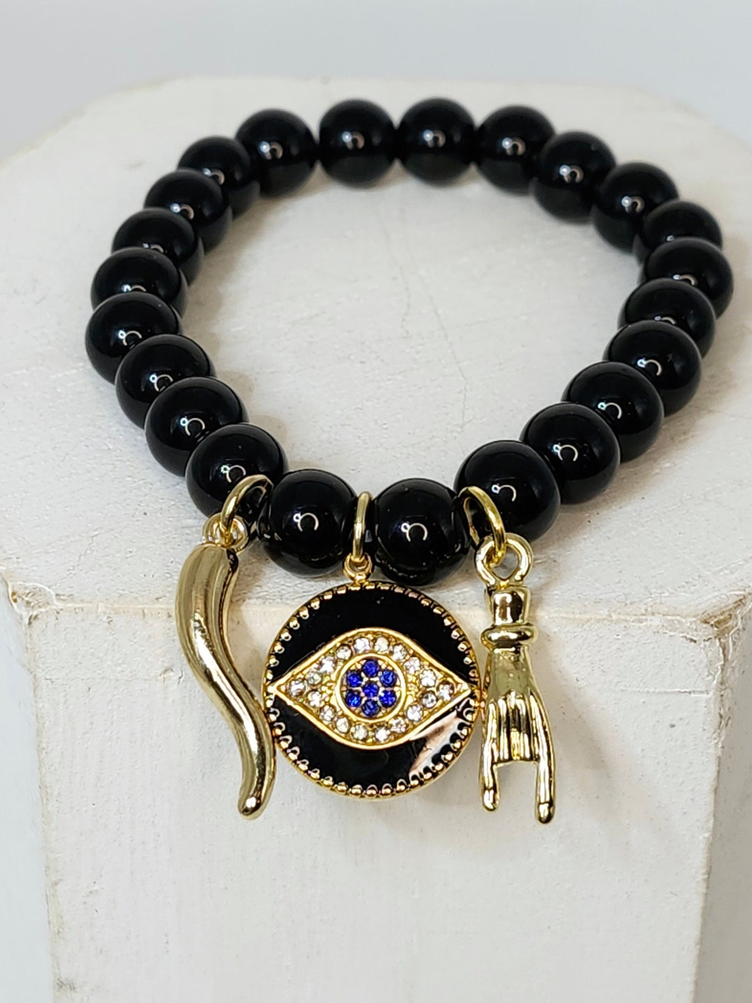 Good Luck Italian Cornicello Horn Mano Cornuto Hand and Cubic Zirconia ...