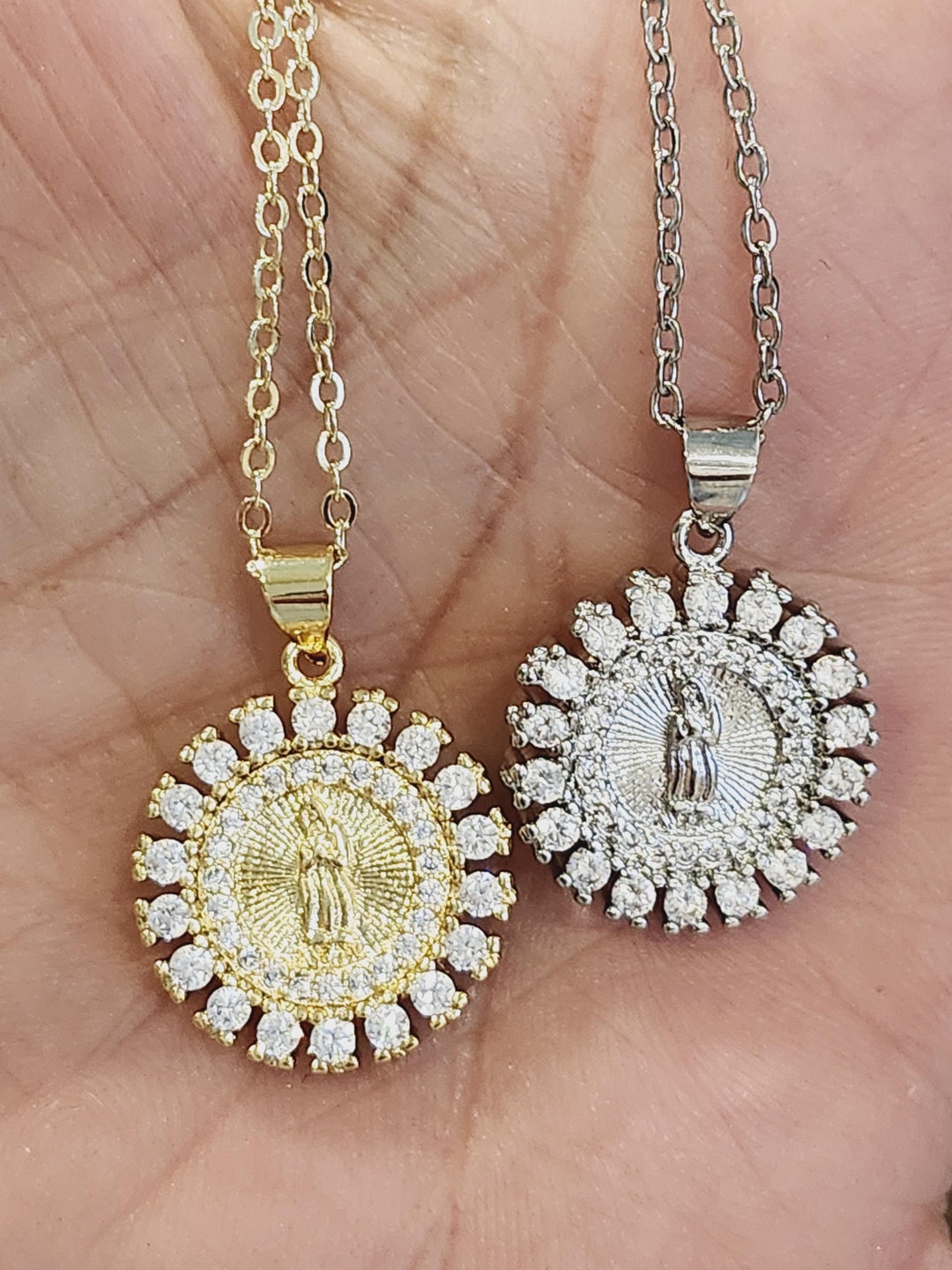 Virgin Mary Miraculous Medal Classy Elegant CZ Shiny Talisman Dainty ...